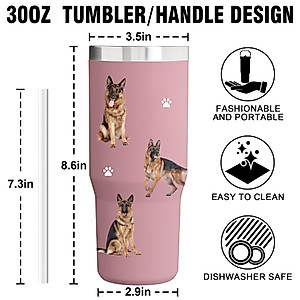 Caiibaoob German Shepherd Tumbler for German Shepherd Owners, 30oz Stainless Steel Vacuum Insulated Water Bottle (German Shepherd-Blush)