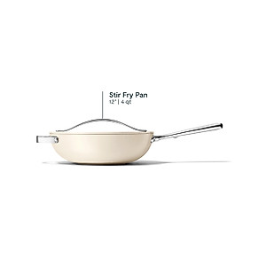 Caraway Non-Stick Stir Fry Pan - 12” Wok-Inspired Pan - Free From Forever Chemicals - High-Sloped Walls - Stainless Steel Handles - Cream