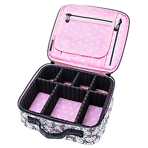 Impressions Vanity Hello Kitty Cosmetic Bag with Faux Leather,Travel Toiletry Bag with Inside Zipper Pockets, Waterproof Reusable Large Cosmetic Makeup Vanity Organizer (White/Pink)