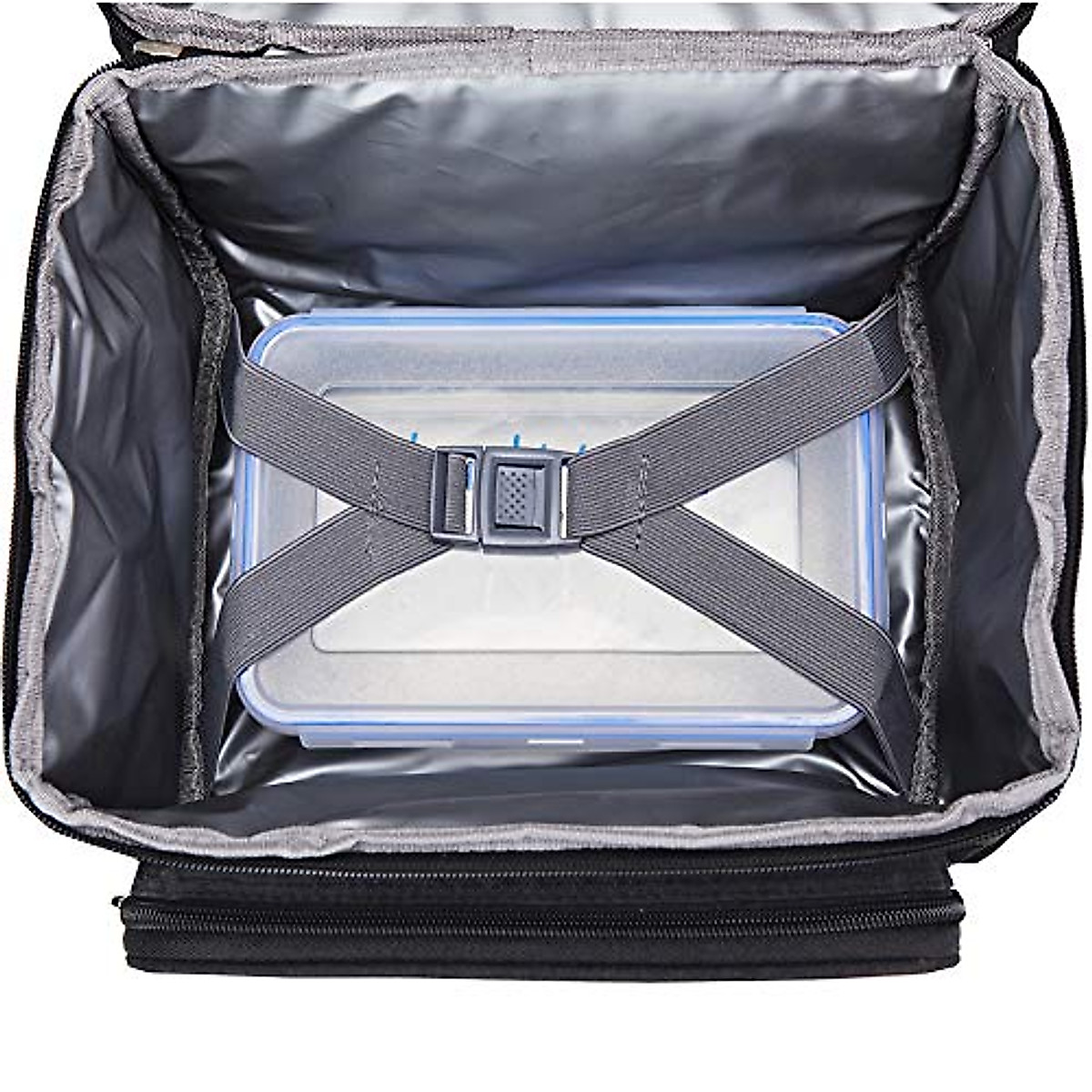 Dual Compartment lunch bag with Shoulder Strap Leakproof Insulated Cooler Bag Tote with Lunchbox Belt for Men Women Adults Work (Black)