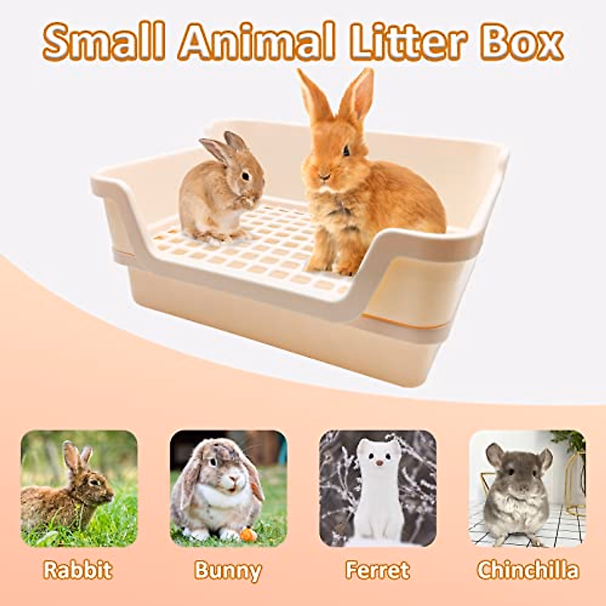 BNOSDM Large Rabbit Litter Box Deep Rabbit Toilet Bunny Potty Training Litter Box with Tray Corner Small Animal Litter Pan for Adult Rabbits Chinchillas Ferrets Galesaurs (White)