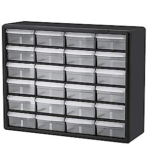 Akro-Mils 24 Drawer 10724, Plastic Parts Storage Hardware and Craft Cabinet, Black & 40717 Length Dividers for Plastic Storage Hardware and Craft Cabinet Large Drawers, (6-Pack), Clear, Black