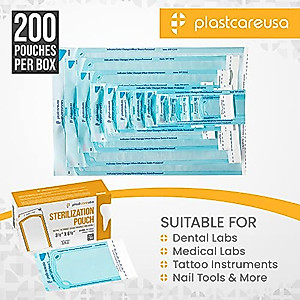 200 3.5 X 5.25 Self Sterilization Pouches for Dental Offices, Autoclave Sterilizer Bags Pouch for Dentist Tools, for Cleaning Tools, 200 Pouches Per Box, 1 Box of Paper Blue Film…