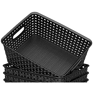WYT Woven Storage Organizer Basket, 6-Pack Black Plastic Weave Baskets, 10.1 x 7.55 x 4.1