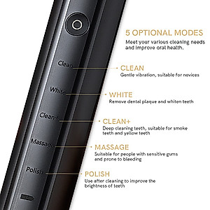 Flexforce Adult Sonic Electric Travel Toothbrush with Metal Handle with 4 Duponts Brush Heads, 1Travel Cover, 1Water flosser, 5 Modes, Wireless Rechargeable Battery 1000 for 30 Days Use, Gray U1B