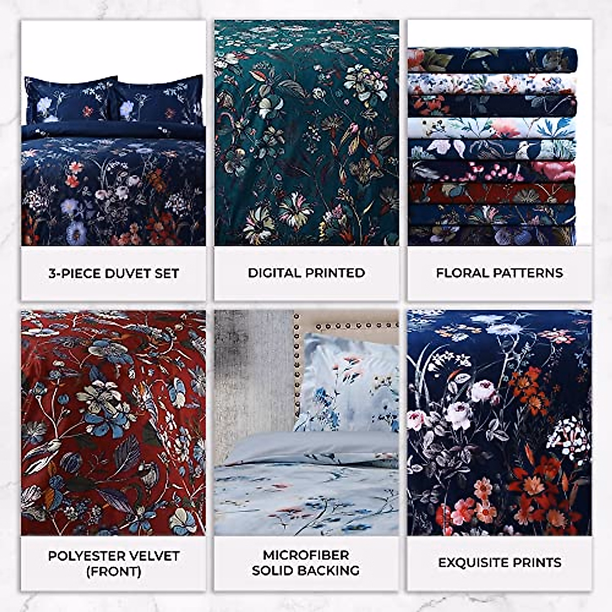 Tribeca Living Velvet Floral Printed King Duvet Cover Set, Soft Touch, Oversized, Luxury Three Piece Set Includes One Duvet Cover and Sham Pillowcases, Calla Multicolor