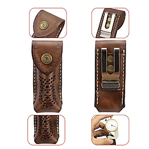 Tourbon EDC Leather Pocket Folding Knife Sheath Carrier Holster Flashlight Holder Case Wine Bottle Opener for Belt