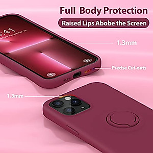 MOCCA Compatible with iPhone 13 Pro Max Case 6.7inch with Ring Kickstand | Liquid Silicone |Microfiber Linner|Anti-Scratch Full-Body Shockproof Protective Case for iPhone 13 Pro Max Women Girl-WineRed