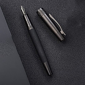Hongdian 6013 Matte Black Fountain Pen Titanium Black Extra Fine Nib with Metal Gift Box Set