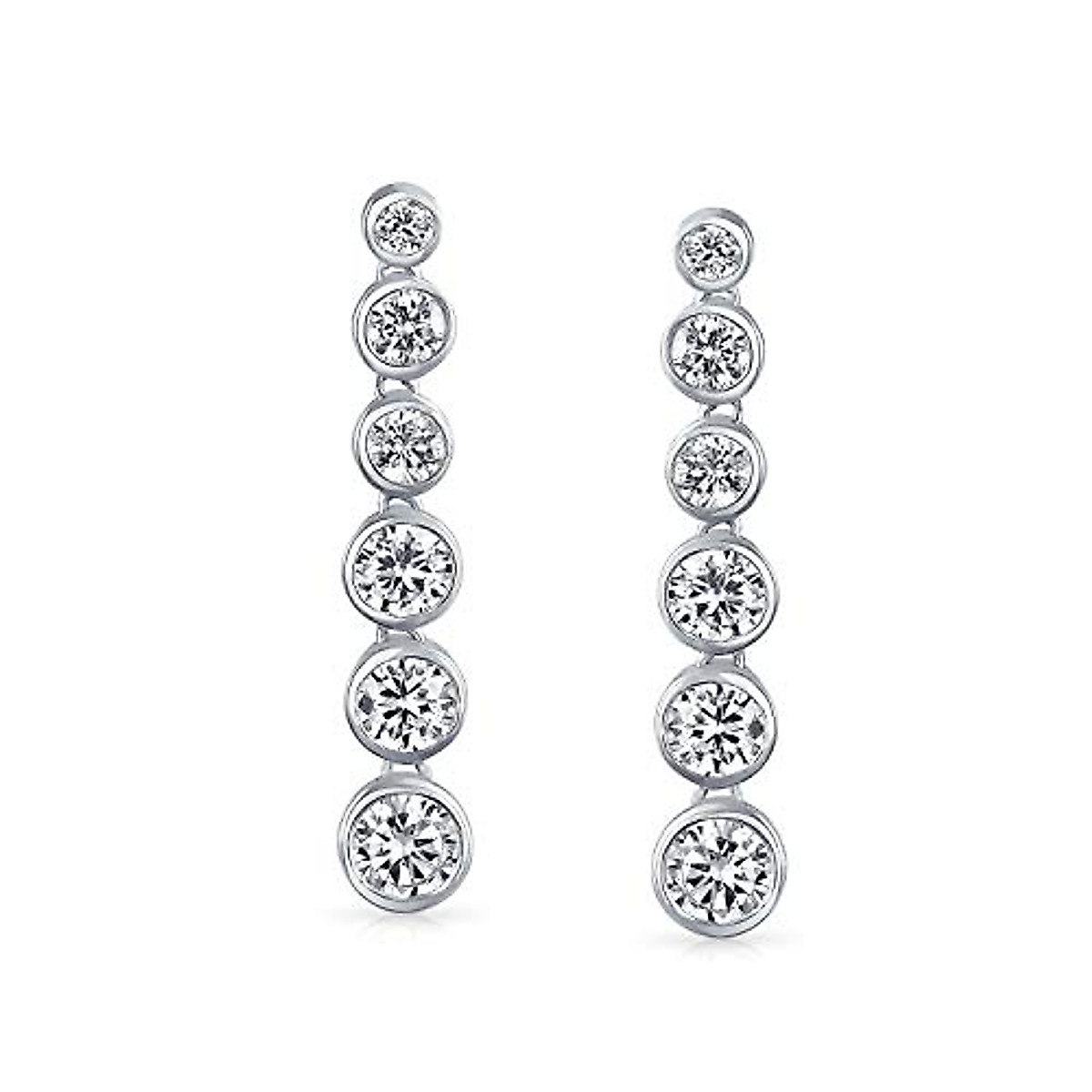 Elegant Bridal Sterling Silver AAA CZ Linear Drop Earrings With Geometric Bubble Design For Women Wedding, Prom Cubic Zirconia In A Bezel Set Round Shape.