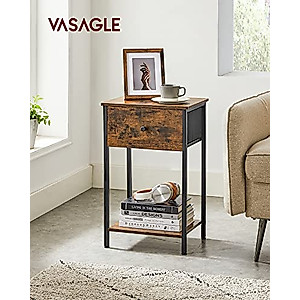 VASAGLE Nightstand with Drawer, End Table, Bed Side Table, Small Table, Tall Night Stand with Fabric Storage and Shelf for Bedroom, Dorm, Easy Assembly, Rustic Brown and Black ULGS021B01