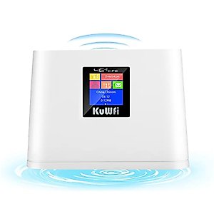 KuWFi 4G LTE Router with SIM Card Slot, Mobile WiFi Hotspot with LCD Display RJ45 | Support T-Mobile and AT&T | 150Mbps Wireless Connect up to 10 Devices(Built-in Antenna, No External)