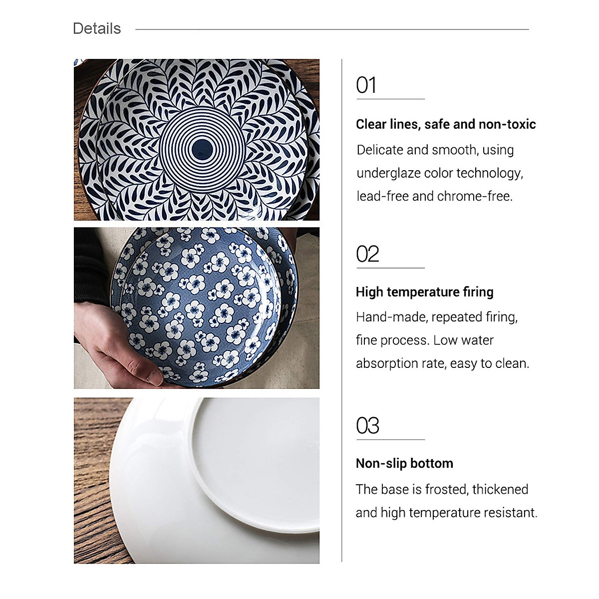 Gegong 12 inch Fish Plate Blue and White Porcelain Dish Serving Plate Floral Dinner Shallow Plate Appetizer Salad Dessert Snack Plate (Tang Grass)