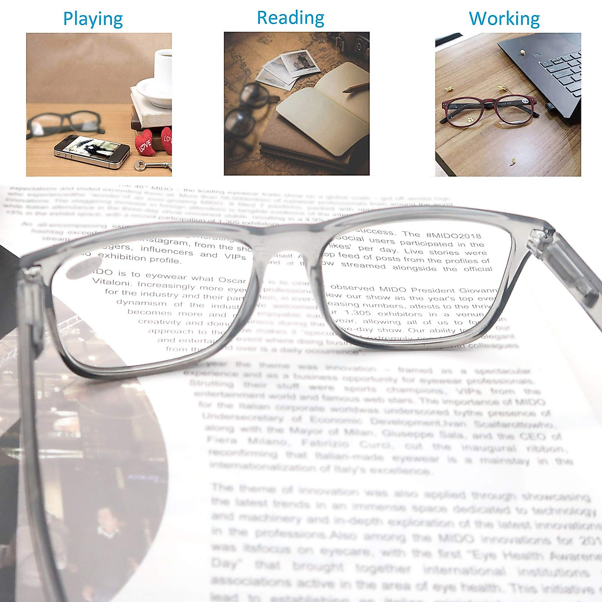 OLOMEE Reading Glasses 2.0 Oversized Large Square Men Readers 4 Pack,Comfort Lightweight Eyeglasses Flexible Spring Hinge