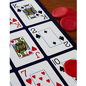 Bicycle Po-Ke-No (Pokeno) Card Game Set | 12 Player Cards, Playing Board, Chips 200 Po-Ke-No, 2 Bicycle Decks of Playing Cards Red and Blue, with an Extra Deck of Brybelly Playing Cards, Red