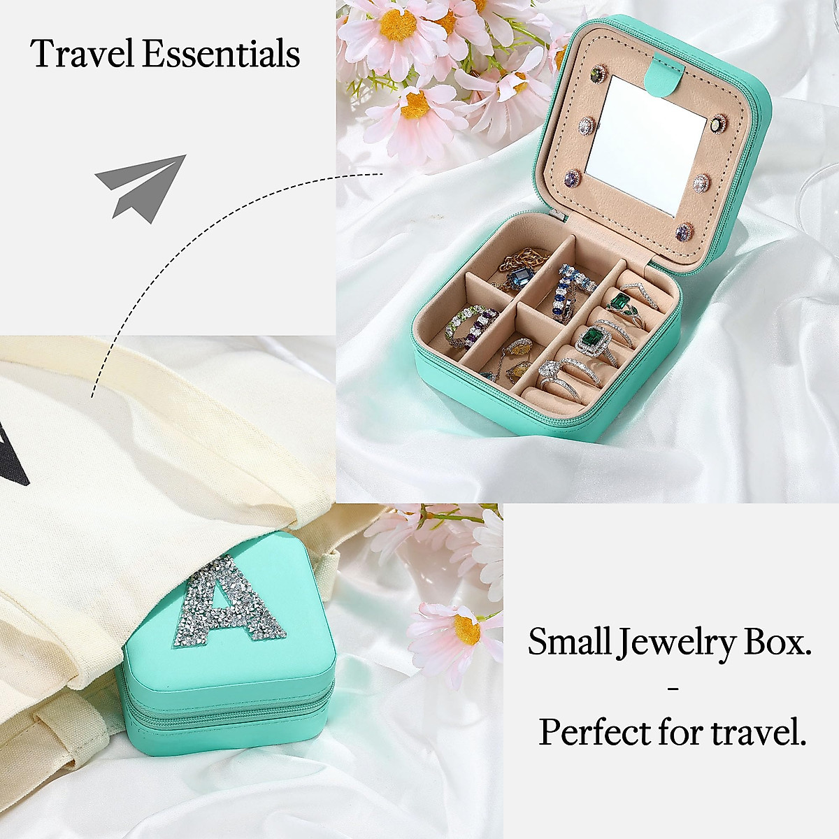 Parima Travel Jewelry Case Box - Small Organizer Holder Necklace Ring Earrings Essential Personalized Birthday Gifts for Women Teenage Teen Girl Her Mom Teacher Initial Y, Blue