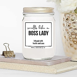 YouNique Designs Boss Lady Candle, 8 Ounces, Boss Lady Candles for Women, Boss Candle, Boss Bade, White All Natural Soy Vegan Aromatherapy Candles for Home Scented (Lavender & Vanilla)