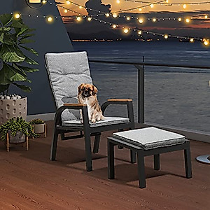 PURPLE LEAF Outdoor Reclining Chair Adjustable Outdoor Recliner with Cushions and Ottoman, Patio Recliner Aluminum Frame Patio Lounge Chair