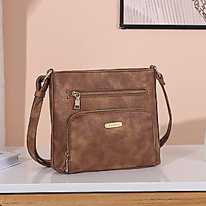 CLUCI Crossbody Purse for Women Multi Pockets Bag Vegan Leather Small Shoulder Handbags Summer Travel Designer Vintage Ladies Brown