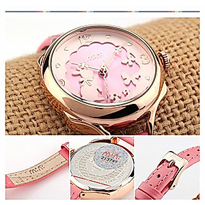 DREAMING Q&P Cute Bunny Women's Girl's Wrist Watches with Soft Pink Leather Strap Rose Golden Case fq062