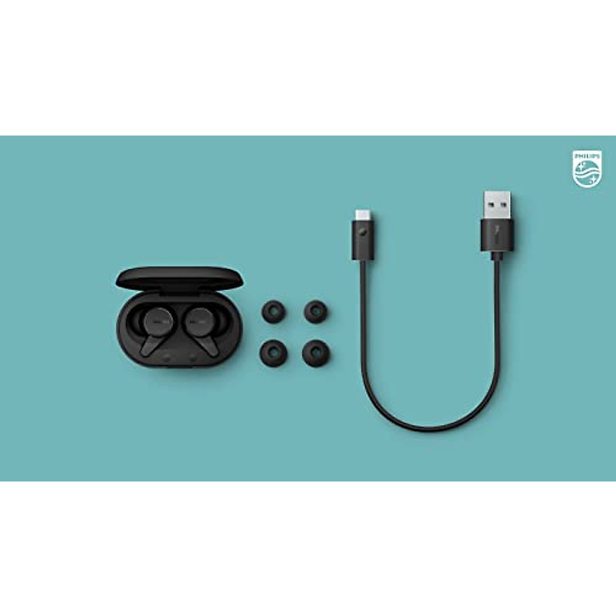 PHILIPS T1207 True Wireless Headphones with Up to 18 Hours Playtime and IPX4 Water Resistance, Black