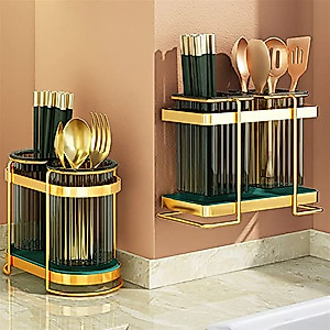 Yalych Utensil Caddy Kitchen Cutlery Organizer Spoon Fork Cage Drain Storage Holder Tableware Shelf Box Accessories Wall Mounted Chopstick Tube Pen Holder