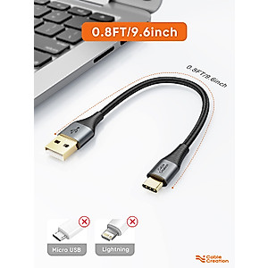 CableCreation Short USB to USB C Cable 0.8ft, USB C Charger Cable Braided for Car Carplay, Galaxy S23 S23+ S22+ S22 S21 S20 Note 20, MacBook, iPad Mini 6, iPad Pro 2020, 0.2m