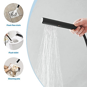 RUMOSE Tub Filler Freestanding Bathtub Faucet Matte Black Floor Mount Tub Faucet Waterfall Free Standing Bathtub Filler High Flow Brass Bath Shower Faucets with Handheld Sprayer