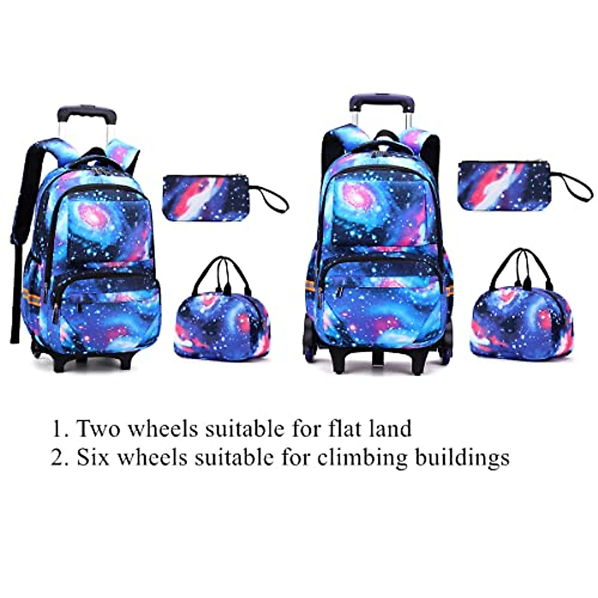 VIDOSCLA Mysterious Starry Sky Teens Rolling Backpack,Elementary Students Trolley BookBag,Kids Carry-on Primary SchoolBag with Wheels