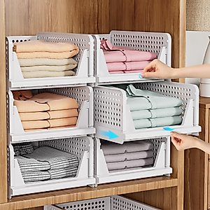 SNSLXH 5 Pack Stackable Closet Organizer Box, Multifunctional & Foldable Closet Storage Basket for Bathroom Kitchen Laundry Room Wardrobe Storage, Space-Saving Clothes Storage Drawer Organizer, White