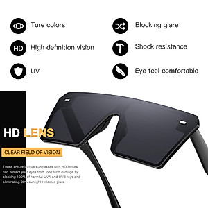VANLINKER Flat Top Oversized Shield Sunglasses for Women Men Square Rimless Fashion Shades VL9517 With Black Frame