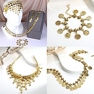JOERICA Belly Dance Jewelry for Women Gold Coin Headband Gold Chain Belt Coin Chain Gold Coin Anklet Gypsy Jewelry Halloween Party Costume