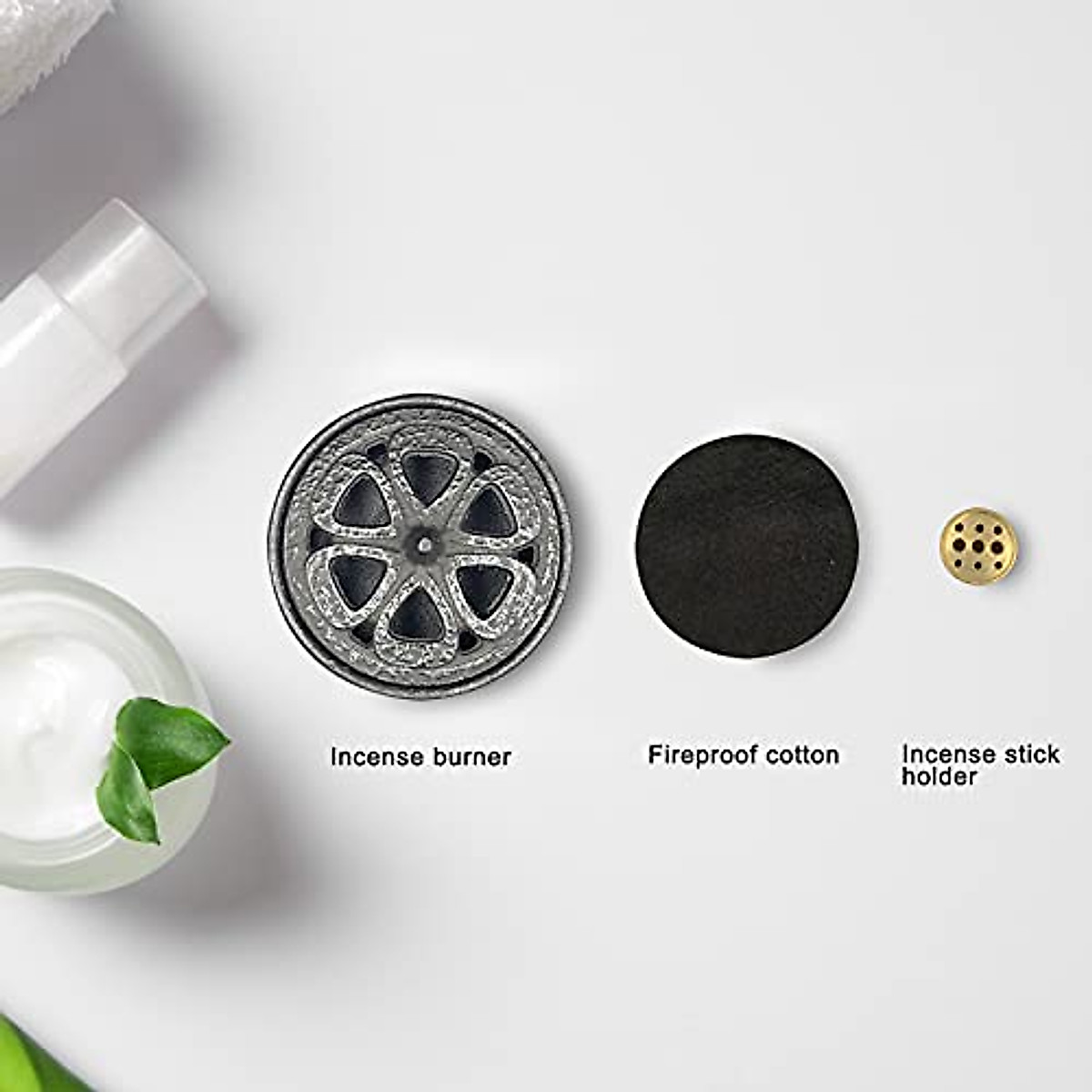 Incense Burner, Incense Burner Holder, Cast Iron Incense Burner with Incense Stick Holder and Fireproof Cotton. Ideal for Incense Sticks, Resin Incense, Cone Incense and Ritual Purpose, Decor, Etc.…