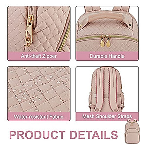 LIGHT FLIGHT Travel Laptop Backpack Women, 15.6 Inch Anti Theft Laptop Backpack with USB Charging Hole Water Resistant Casual Daypack College Bookbags Computer Backpack for Work, Quilted Pink