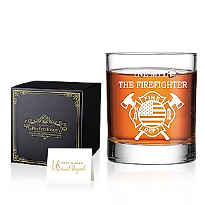 Perfectinsoy The Man The Myth The Firefighter Whiskey Glass with Gift Box, Firefighter Gifts, Fireman Retirement Gifts, Fireman Graduation, Fathers Day Gift for Fire Fighter …