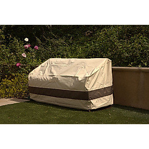 WJ-X3 3-Seater Outdoor Bench Cover, Heavy Duty Patio Bench Cover, Waterproof Bench Cover, High Wind Resistant Design for Porch Bench Cover, 86W x 30D x 35H, Beige & Coffee