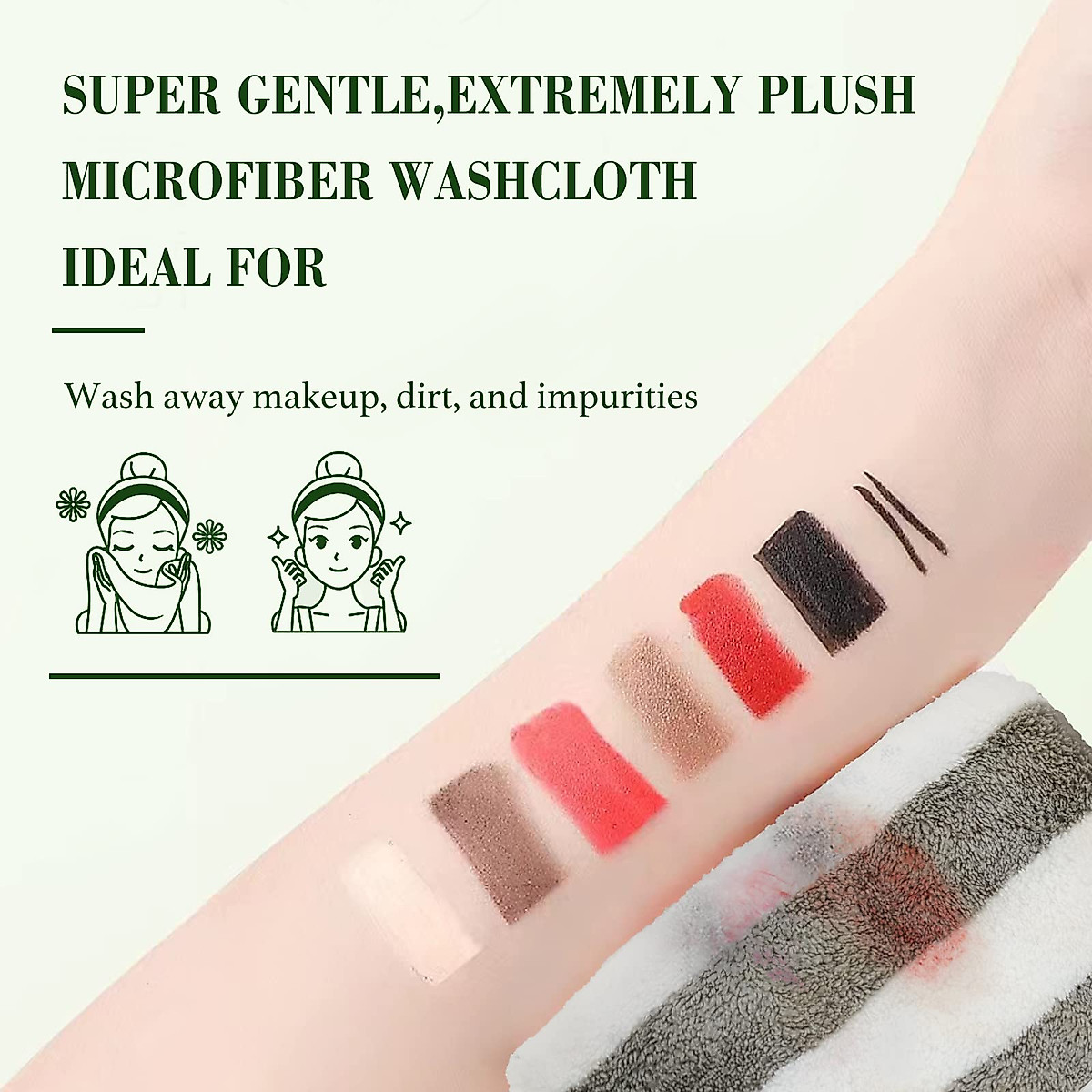 SUNLAND Microfiber Face Makeup Remover Cloths Reusable Facial Cleaning Towel Ultra Soft Washcloths 8inchx16inch，Grey Stripes 4 Pack