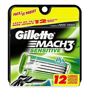 Gillette Mach3 Men's Razor Blade Refills, Sensitive, 12 Count