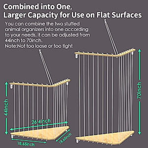KSXLIUC Stuffed Animal Storage Wood Corner Plush Toys Holder, 2-in-1 Splice and Length Adjustable Hanging Stuffed Animal Toy Organizer Shelf for Nursery Kid Room Play Room Bedroom (2PCS)
