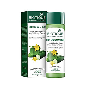 Biotique Bio Cucumber Pore Tightening Toner with Himalayan Waters for Normal to Oily Skin -120 ML/ 4.06Fl.Oz. I Help from Harmful Effects of Sun I Berberis aristata, Cucumis sativus