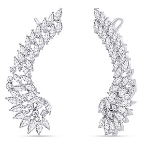 Big Angel Wing Ear Crawler Earrings Cubic Zirconia in 14k White Gold Over Sterling Silver