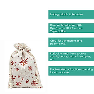 12-Pack 8x10 Reusable Cotton Canvas Muslin Gift Bags w. Drawstrings (Red Snowflakes, Large) - for Presents, Party Favors, Retail, Samples by TheDisplayGuys