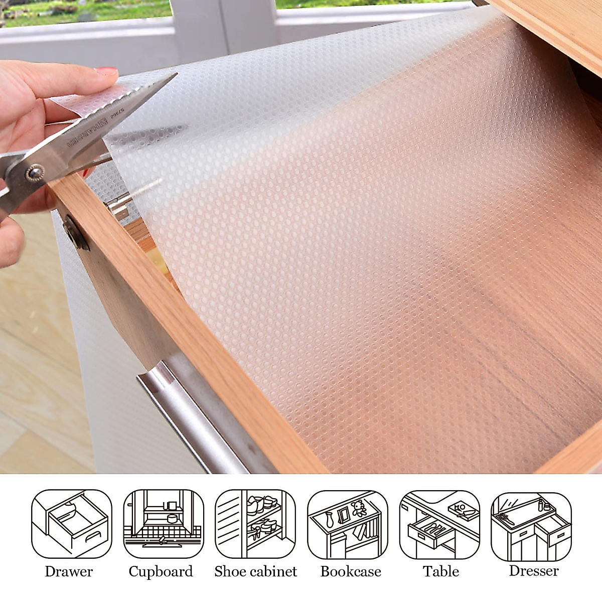 2 Pack Shelf Liner, BetterJonny Non-Adhesive EVA Refrigerator Mat Scalable Cupboard Liner Non Slip Waterproof Clear Kitchen Drawer Shelf Liner for Kitchen Shelf Pantry（17.7 x 59 inch，Clear）