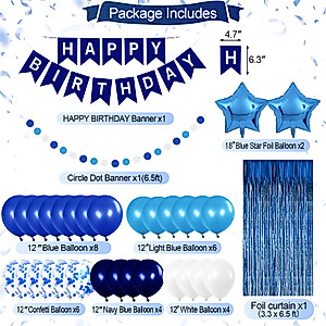 Iysoll Blue Birthday Party Decorations for Boys Men Happy Birthday Banner Balloons Navy Royal Light Blue Pom Poms Foil Curtain Décor Blue Party Decorations for Baby Boy Birthday