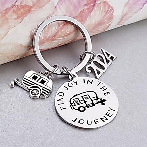 MIXJOY Camper Key Chain RV Accessories for Travel Trailers Inside Decor 2024 New Happy Camper Owner Journey Adventure Gifts Glamping Lifestyle