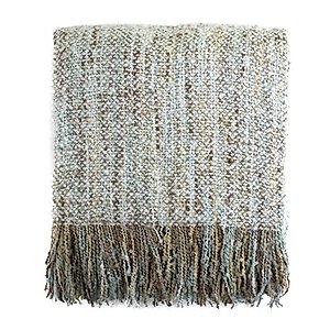 Fennco Styles Light Aqua Faux Mohair Shabby Chic Throw Blanket with Tassel, 50" W x 60" L
