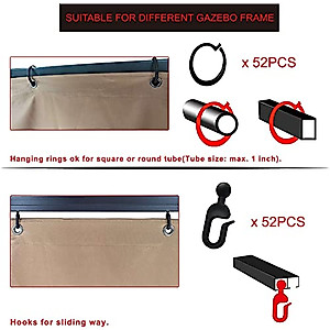 Gazebo Universal Replacement Privacy Curtain 4-Panels sidewall with Zipper (ONLY Curtain) (10' x 12', Khaki)