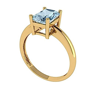 Clara Pucci 1.75ct Radiant Cut Solitaire Natural Aquamarine Engagement Wedding Bridal Promise Anniversary Ring 18K Yellow Gold Size 9.25