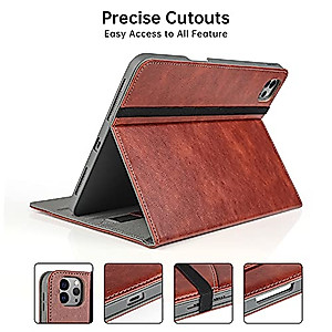 HFcoupe iPad Pro 12.9 Case 6th Generation 2022 / 5th Gen 2021, 12.9 Inch iPad Pro case with Pencil Holder and Pocket, Multiple Angles Viewing Flip Cover Protective Folio Auto Sleep/Wake - Brown