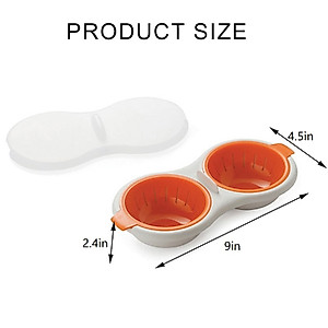 ARTIOMO Double Egg Poacher for Microwave,2 Cavity Edible Silicone Drain Egg Boiler Set, Non Stick Egg Cooker Poached Egg Steamer, Home Kit blue，green，orange